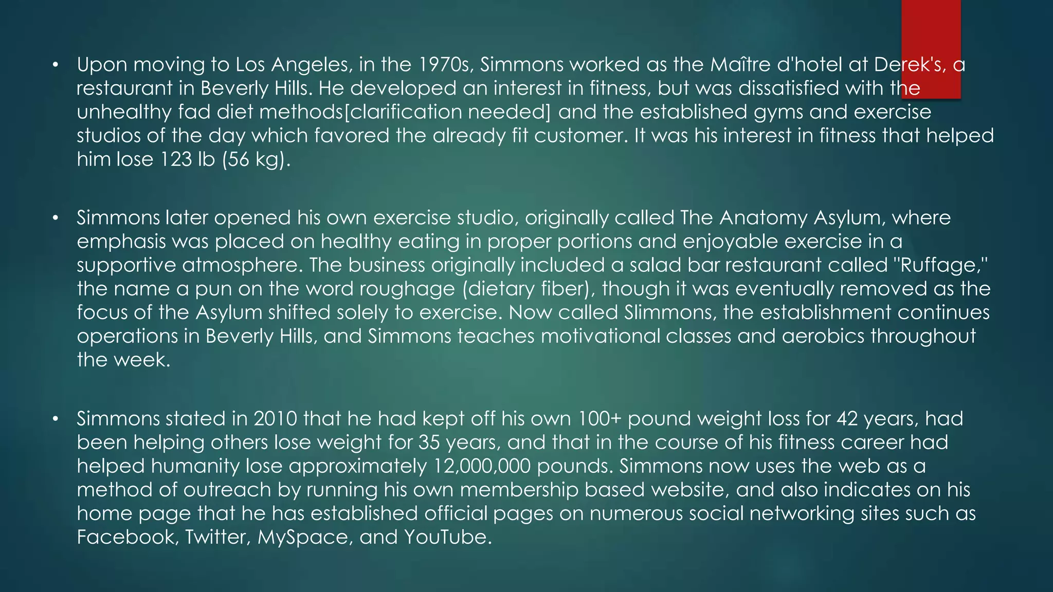 Richard Simmons, Exercise History | PPTX