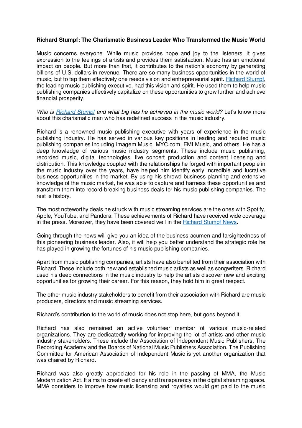 Richard Stumpf - The Charismatic Business Leader Who Transformed the ...