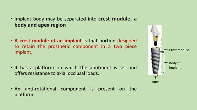 Dental Implant Designs | PPTX | Dental Health | Diseases and Conditions