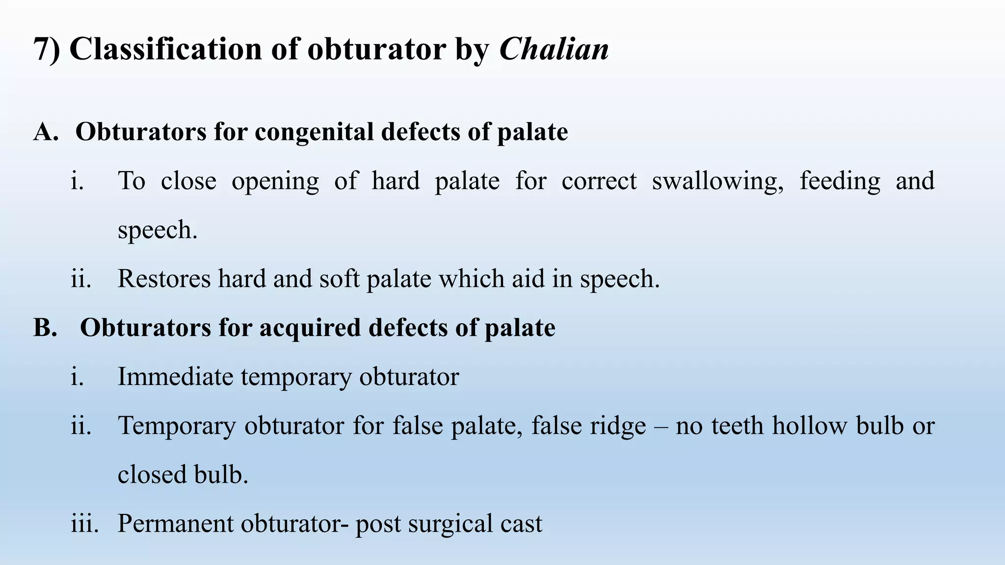 OBTURATORS FOR ACQUIRED MAXILLARY DEFECTS | PPTX