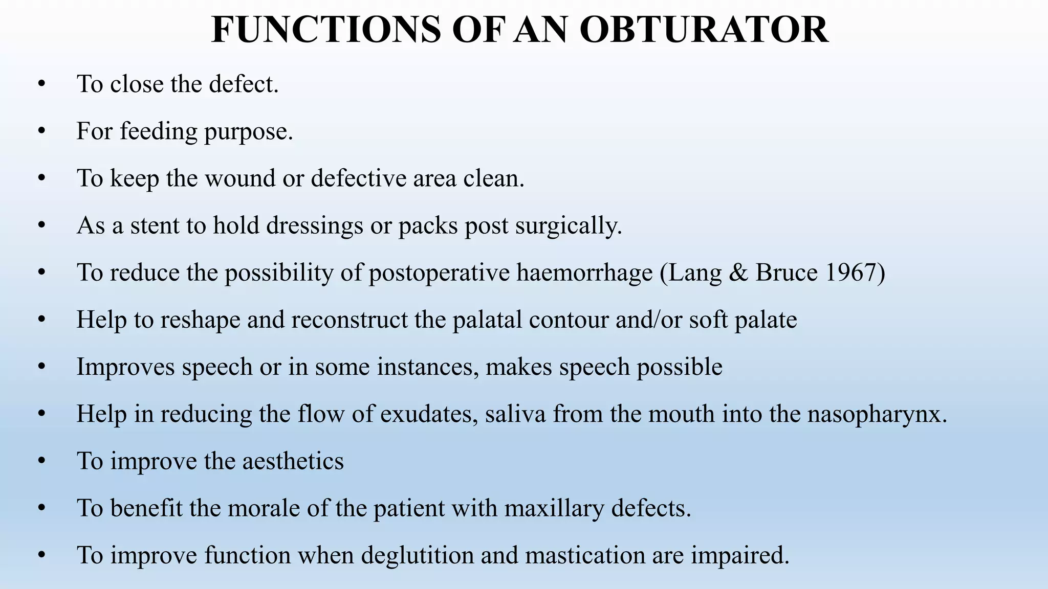 OBTURATORS FOR ACQUIRED MAXILLARY DEFECTS | PPTX