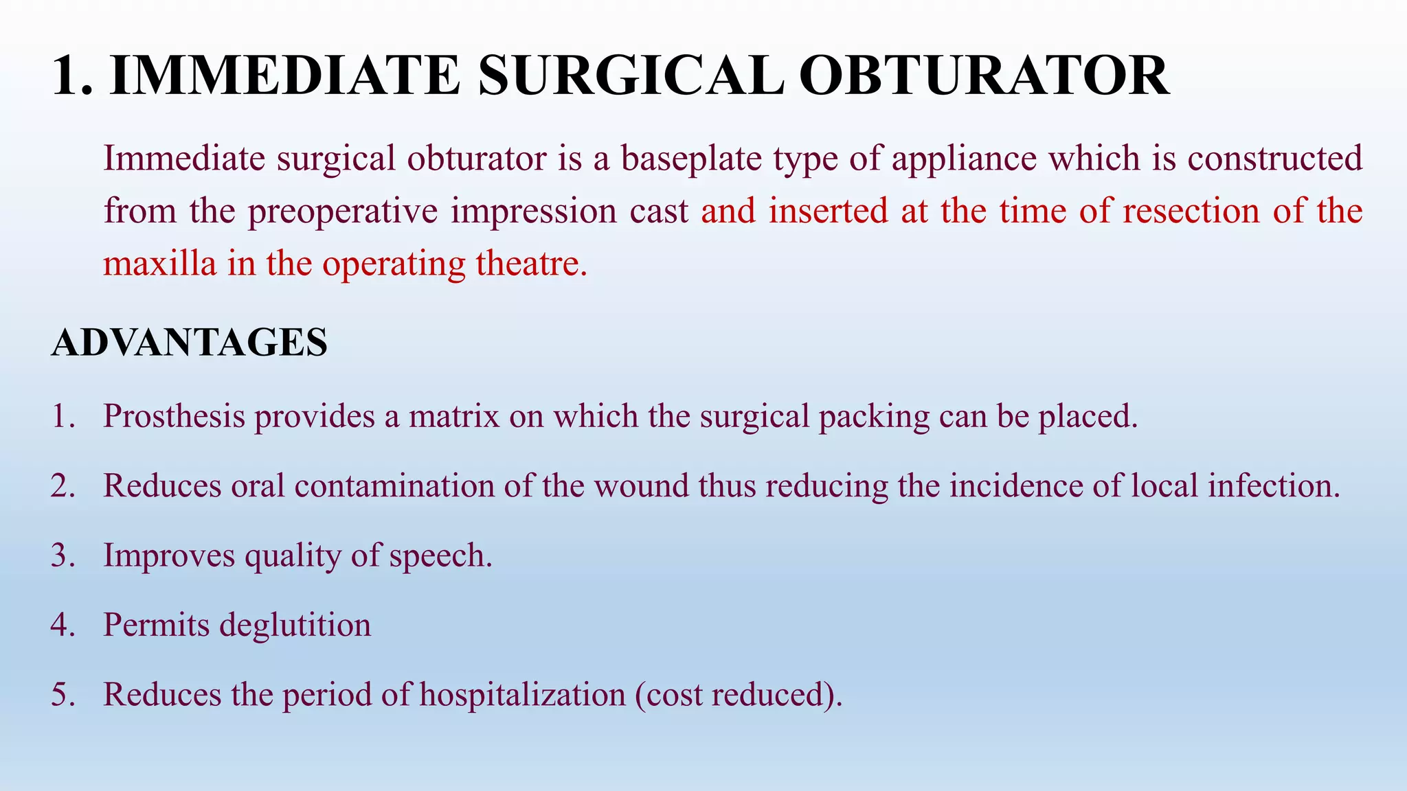 OBTURATORS FOR ACQUIRED MAXILLARY DEFECTS | PPTX