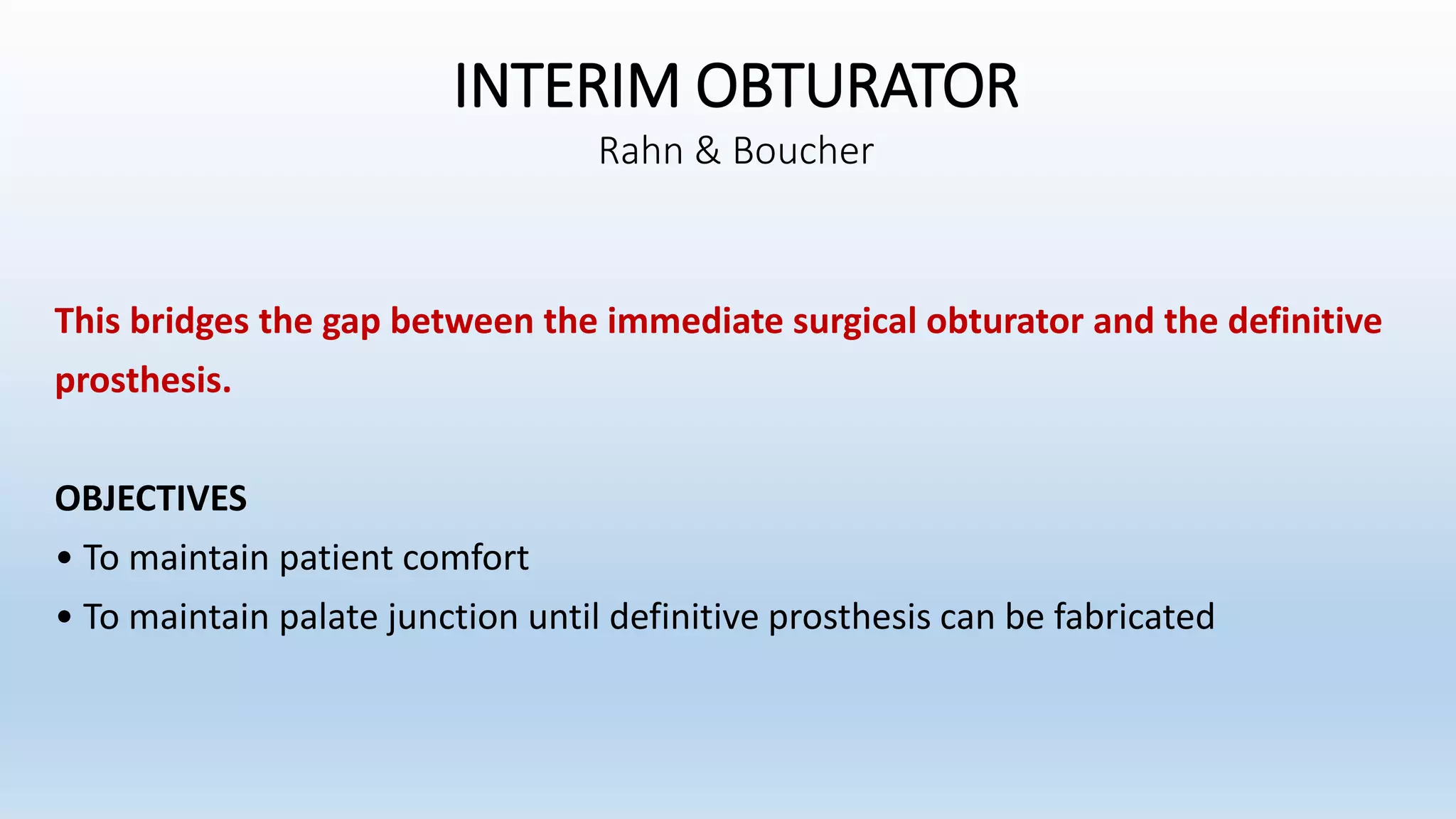 OBTURATORS FOR ACQUIRED MAXILLARY DEFECTS | PPTX
