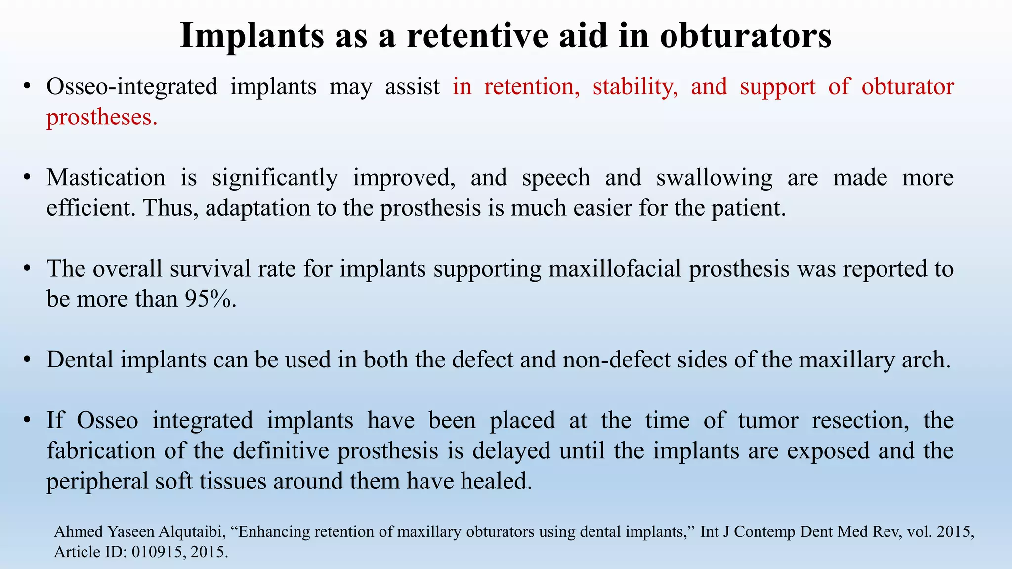 OBTURATORS FOR ACQUIRED MAXILLARY DEFECTS | PPTX