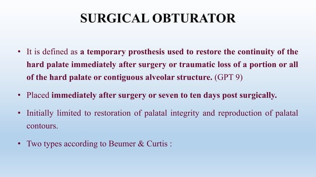 OBTURATORS FOR ACQUIRED MAXILLARY DEFECTS | PPTX | Dental Health ...
