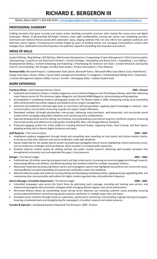 Rich Bergeron's Detailed Creative Writing Resume | PDF