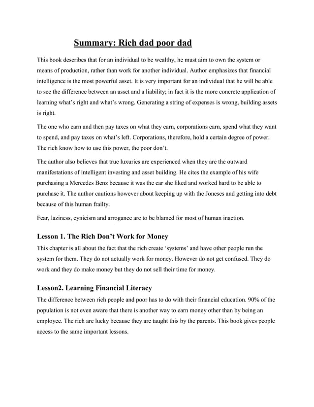 Rich dad poor dad summary | DOCX
