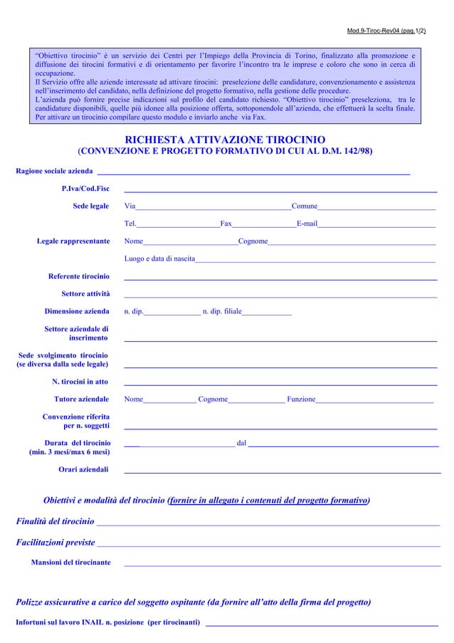 Richiesta attivazione tirocinio | PDF | Career Planning | Careers