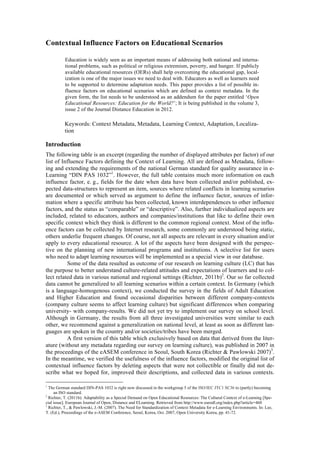 Contextual Influence Factors on Educational Scenarios. Due-Publico, Essen. (Richter 2012) | PDF