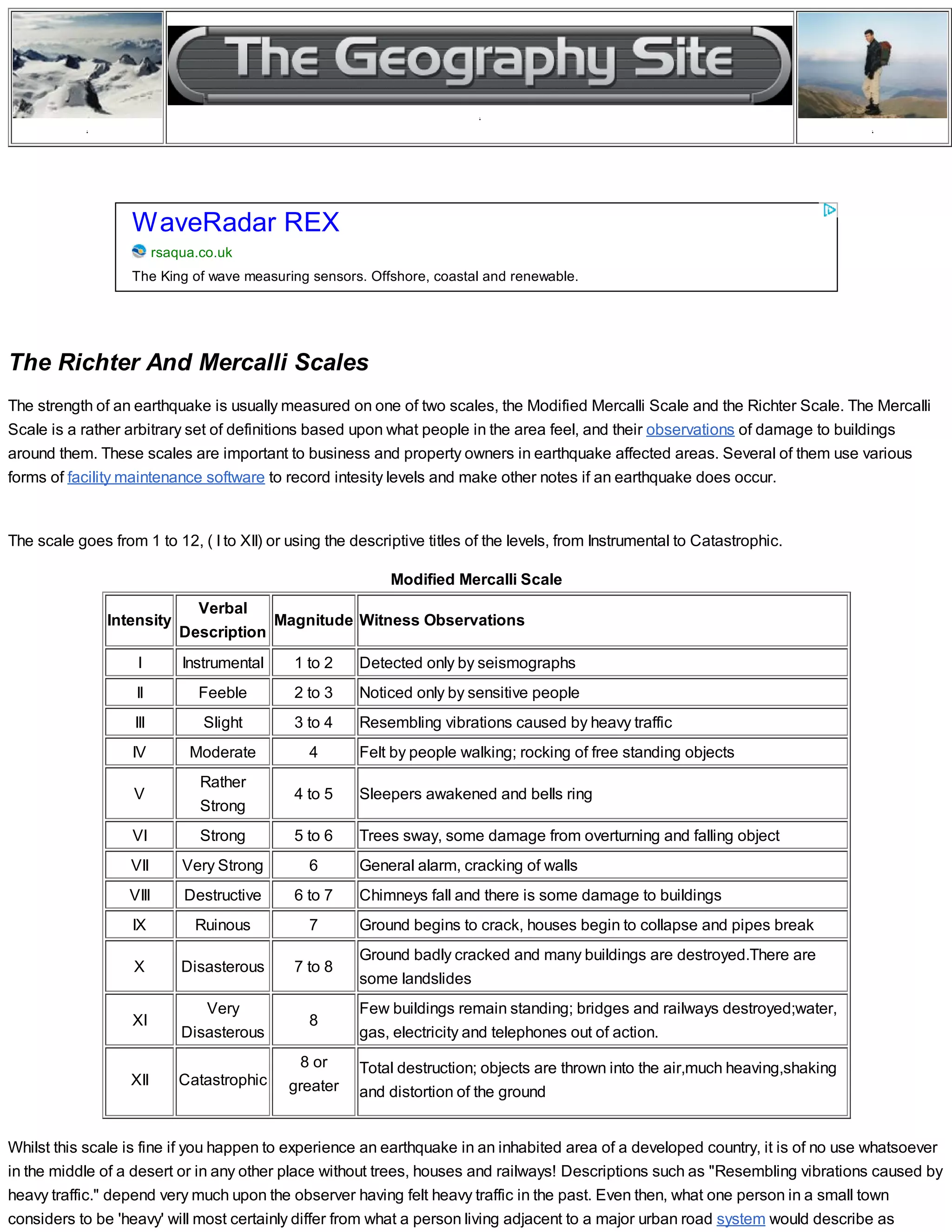 Richter scale and mercalli scale | PDF