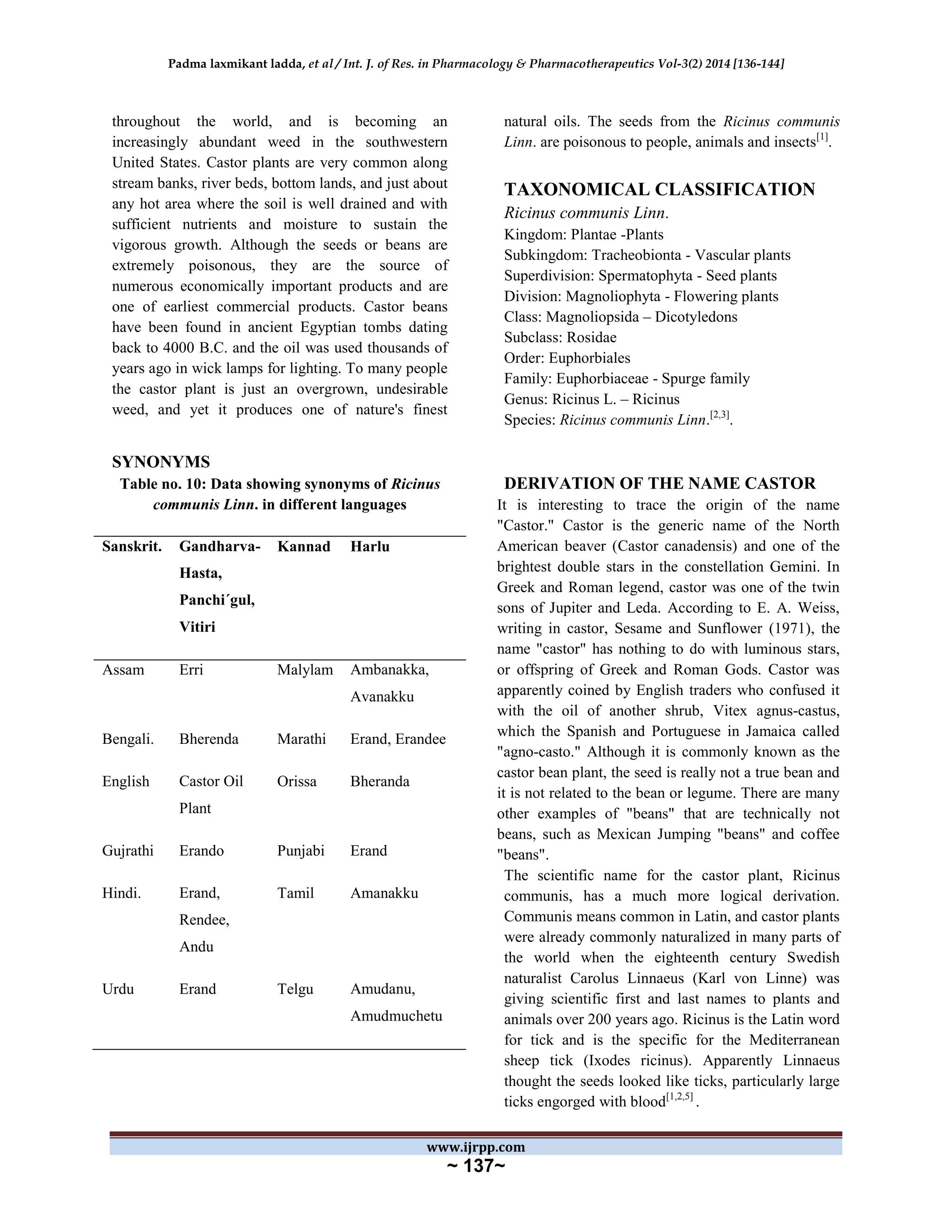 Ricinus communis (castor) an overview | PDF