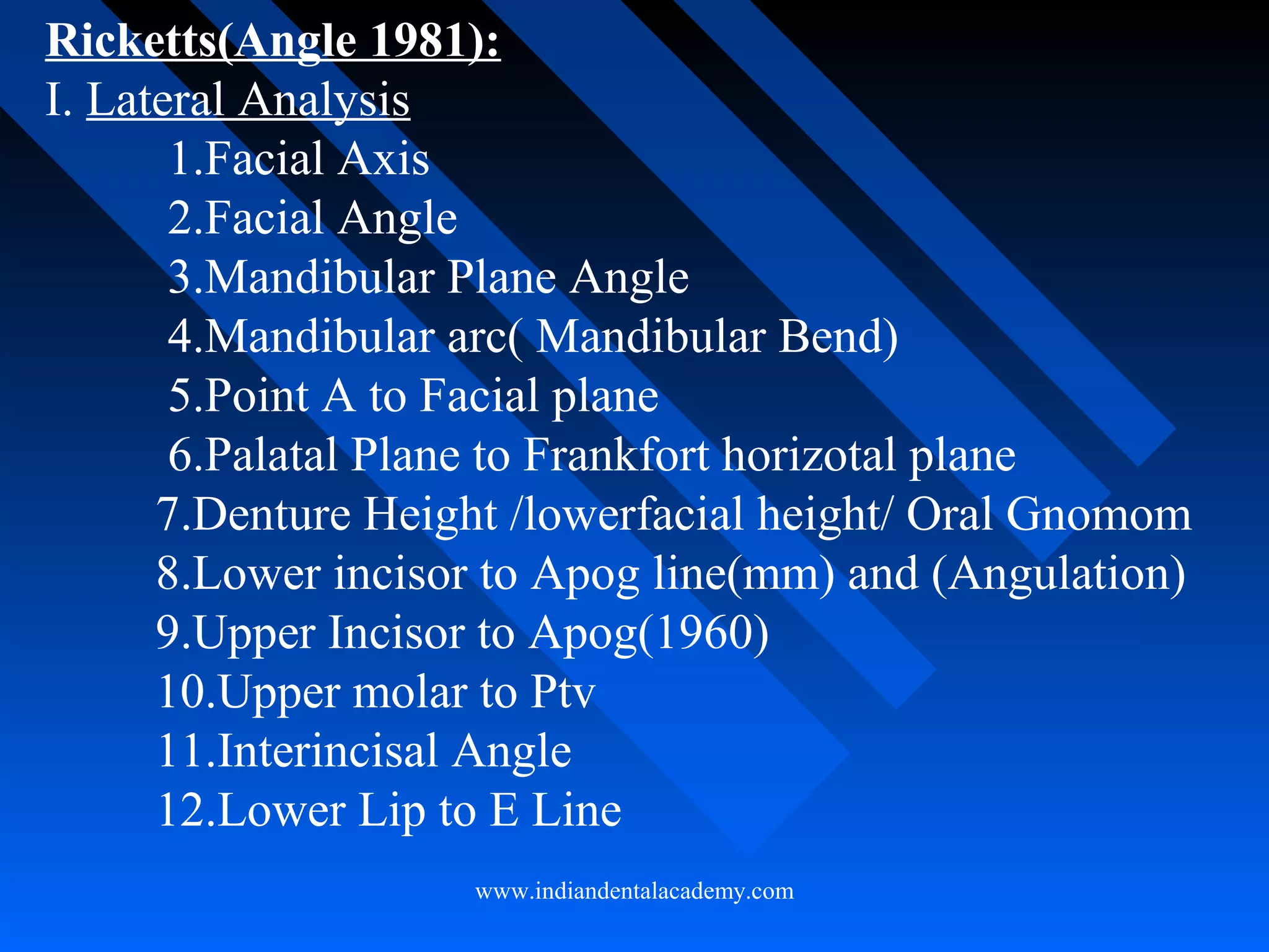 Ricketts analysis in orthodontics /certified fixed orthodontic courses ...