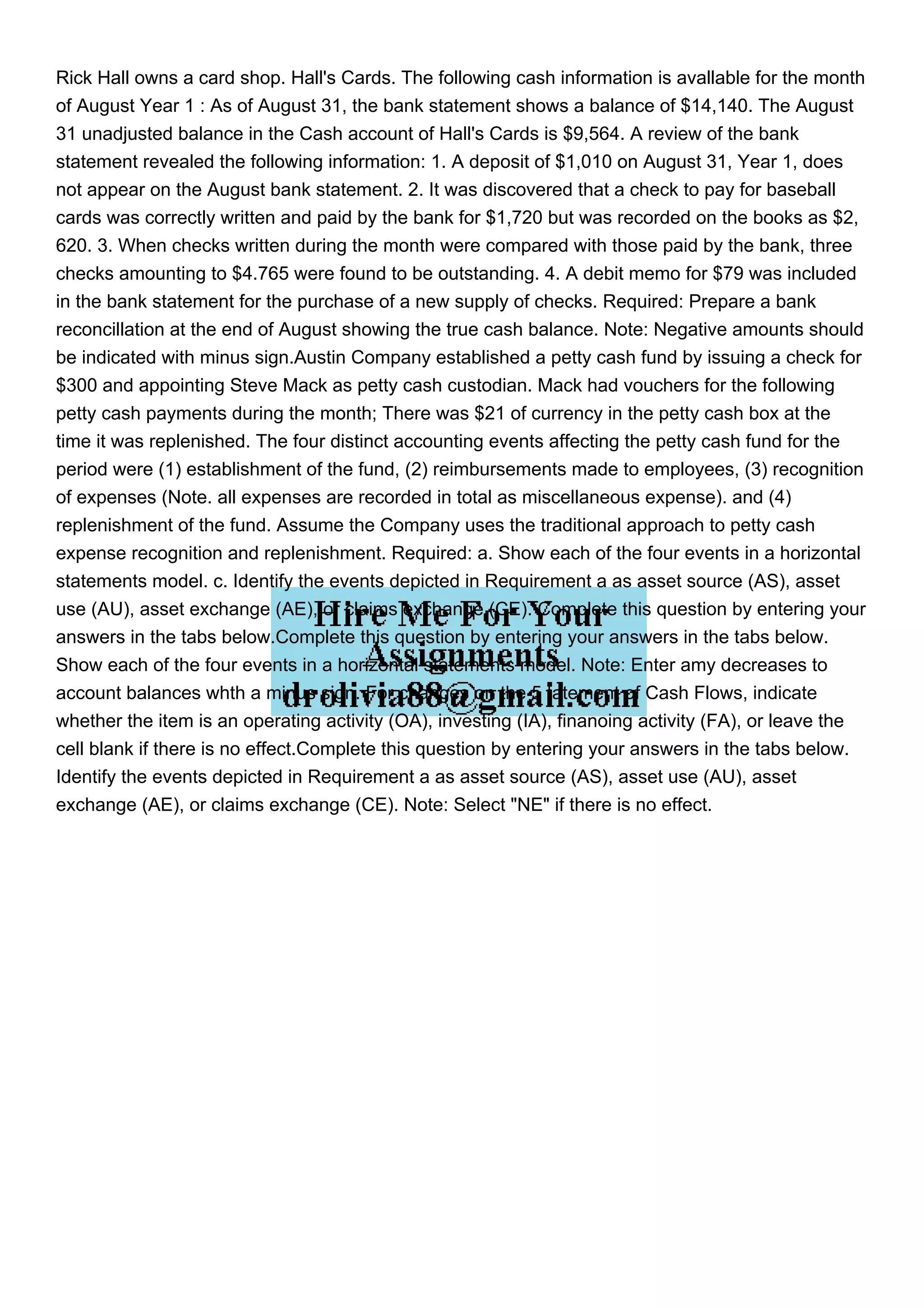 Rick Hall owns a card shop Halls Cards The following cash.pdf | Credit Cards | Personal Debt