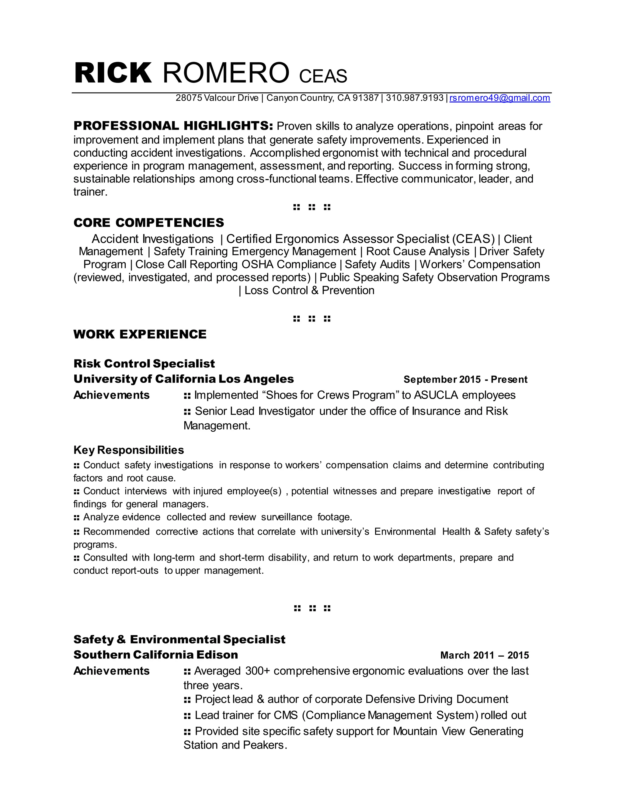 Rick romero resume 2015 | DOCX