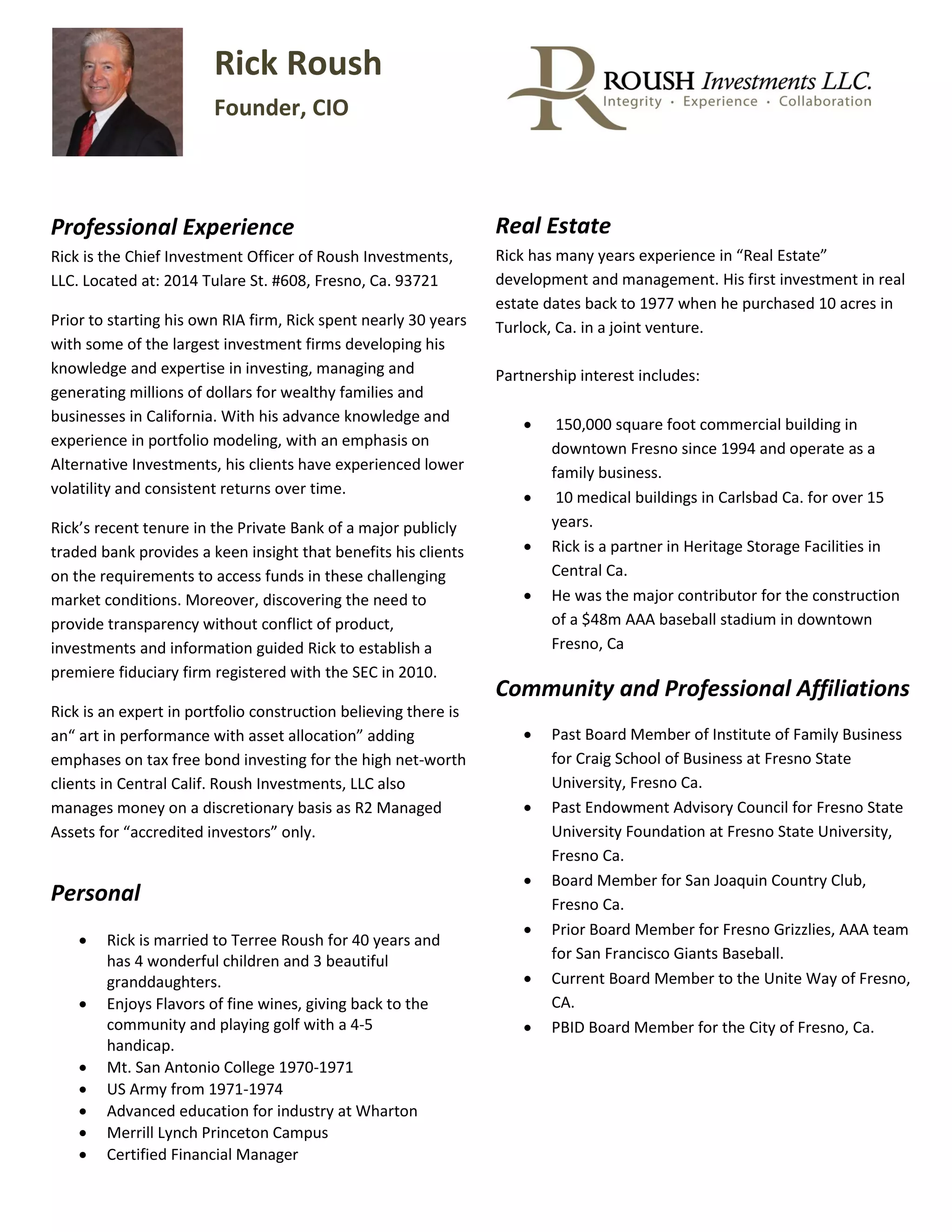 Richard Roush Bio | PDF