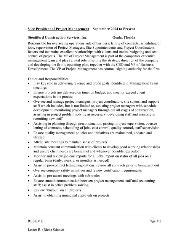 Rick Stinnett Resume | DOC