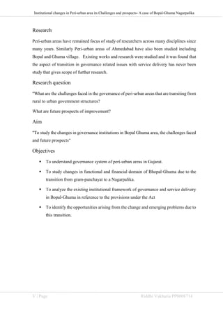 Institutional changes in peri urban areas A Case of Bopal Ghuma ...