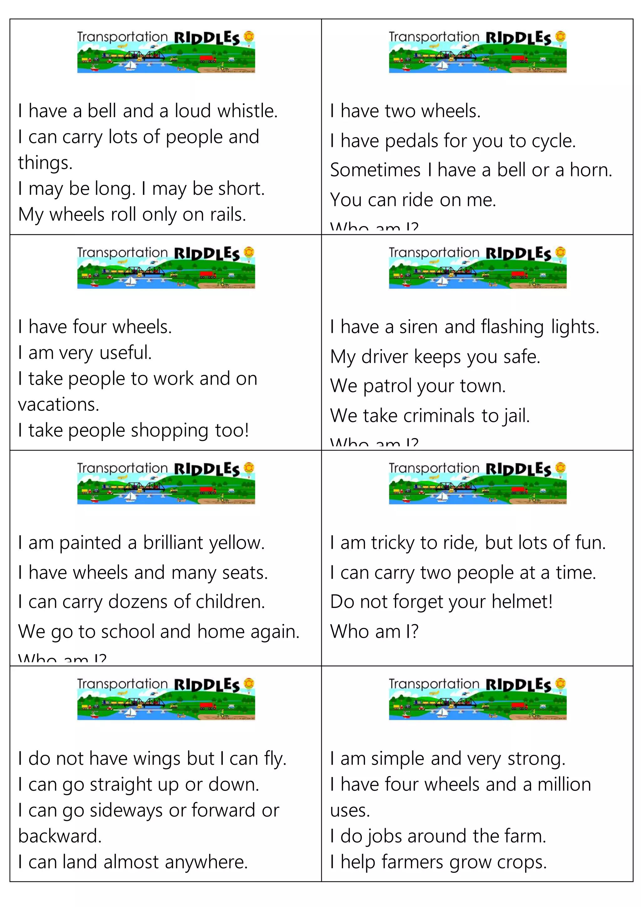 Transportation Riddle | DOCX