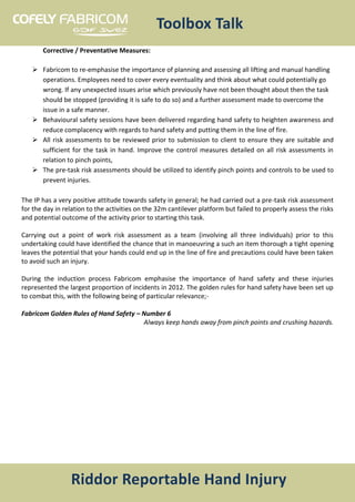 Riddor reportable hand injury | PDF