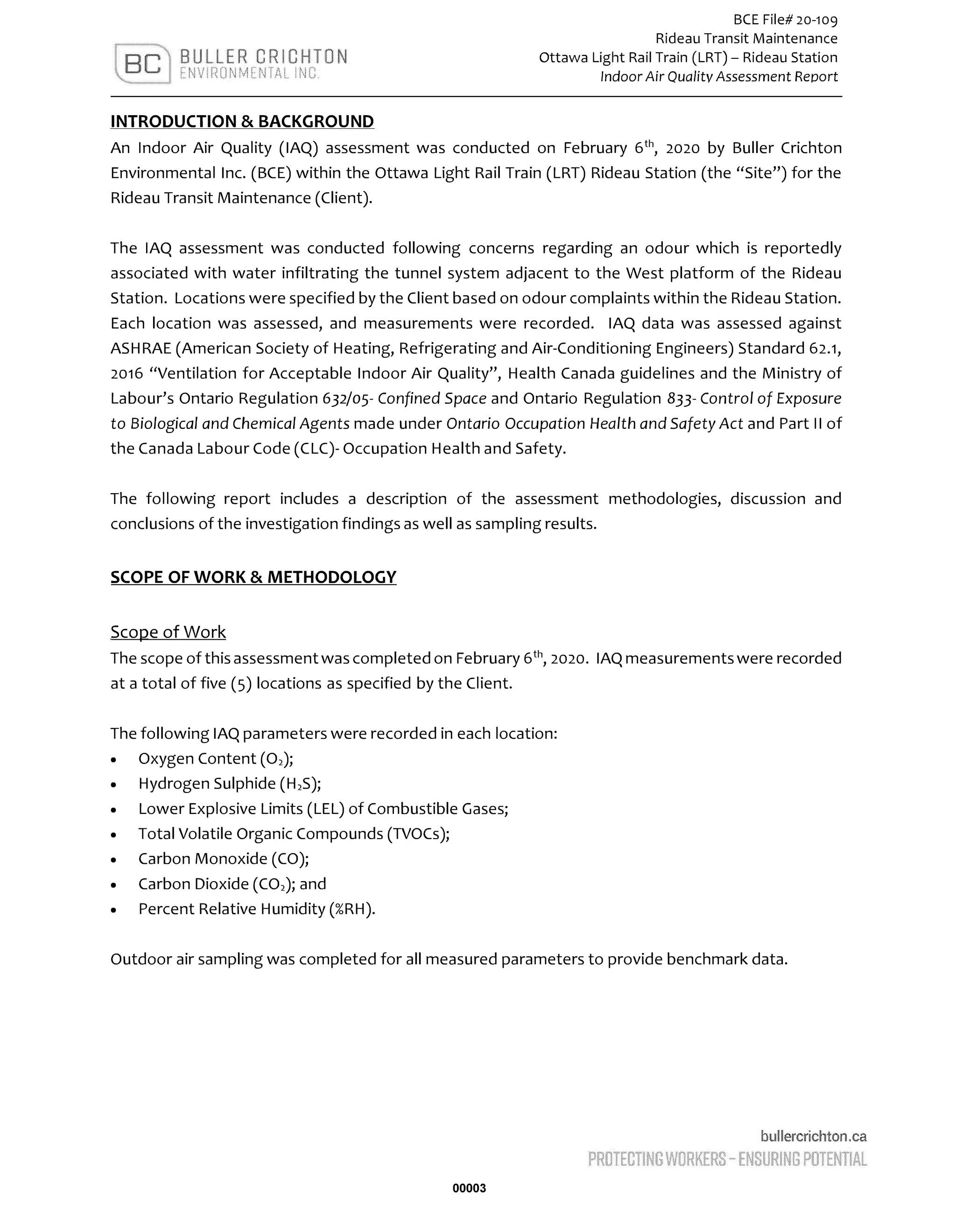 Rideau Station indoor air quality assessment report | PDF