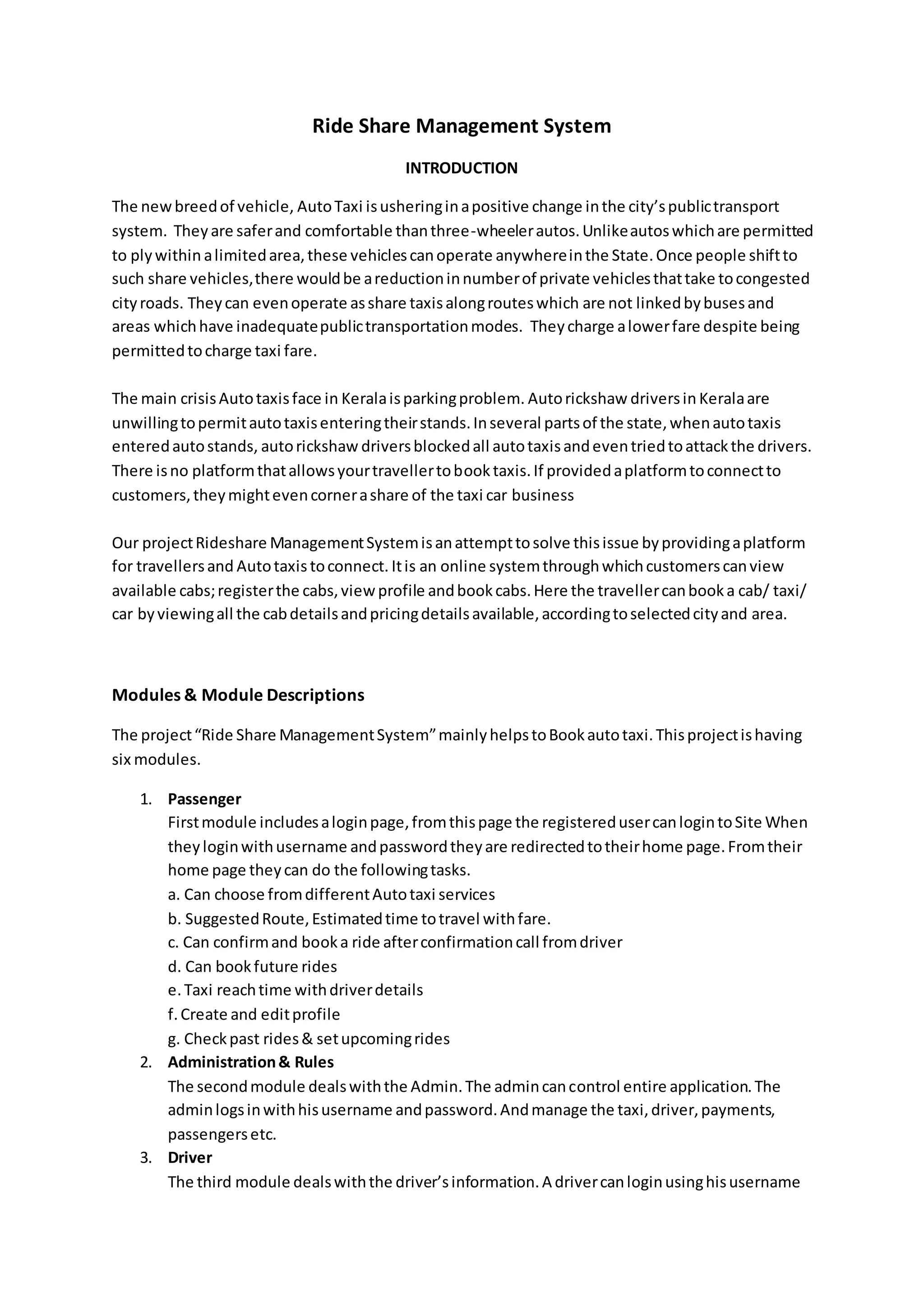 Ride share management system | DOCX | Computing | Technology & Computing