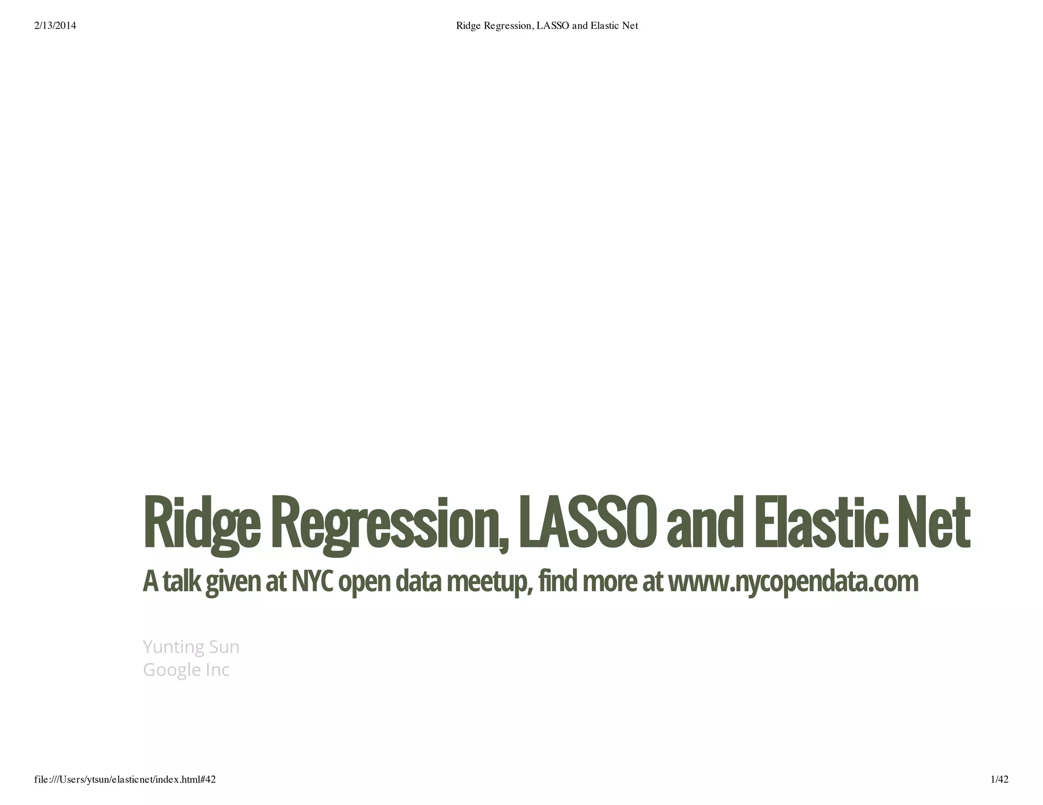 Ridge regression, lasso and elastic net | PPT Ridge regression, lasso and elastic net | PPT
