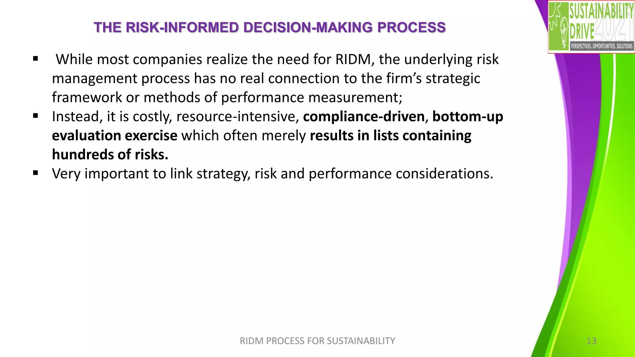 RISK-INFORMED DECISION-MAKING PROCESS FOR CORPORATE SUSTAINABLE ...