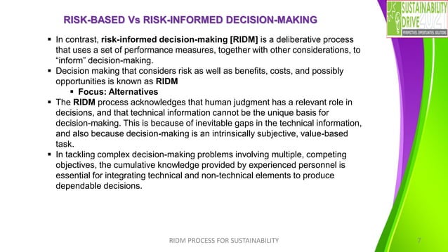 RISK-INFORMED DECISION-MAKING PROCESS FOR CORPORATE SUSTAINABLE ...