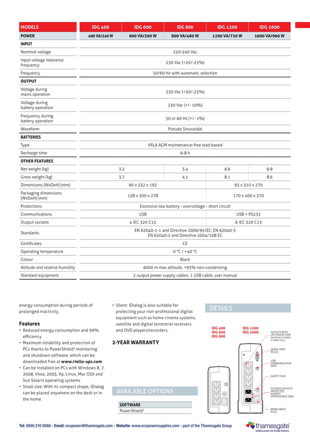 Riello idialog-ups-datasheet | PDF | Consumer Electronics | Technology & Computing