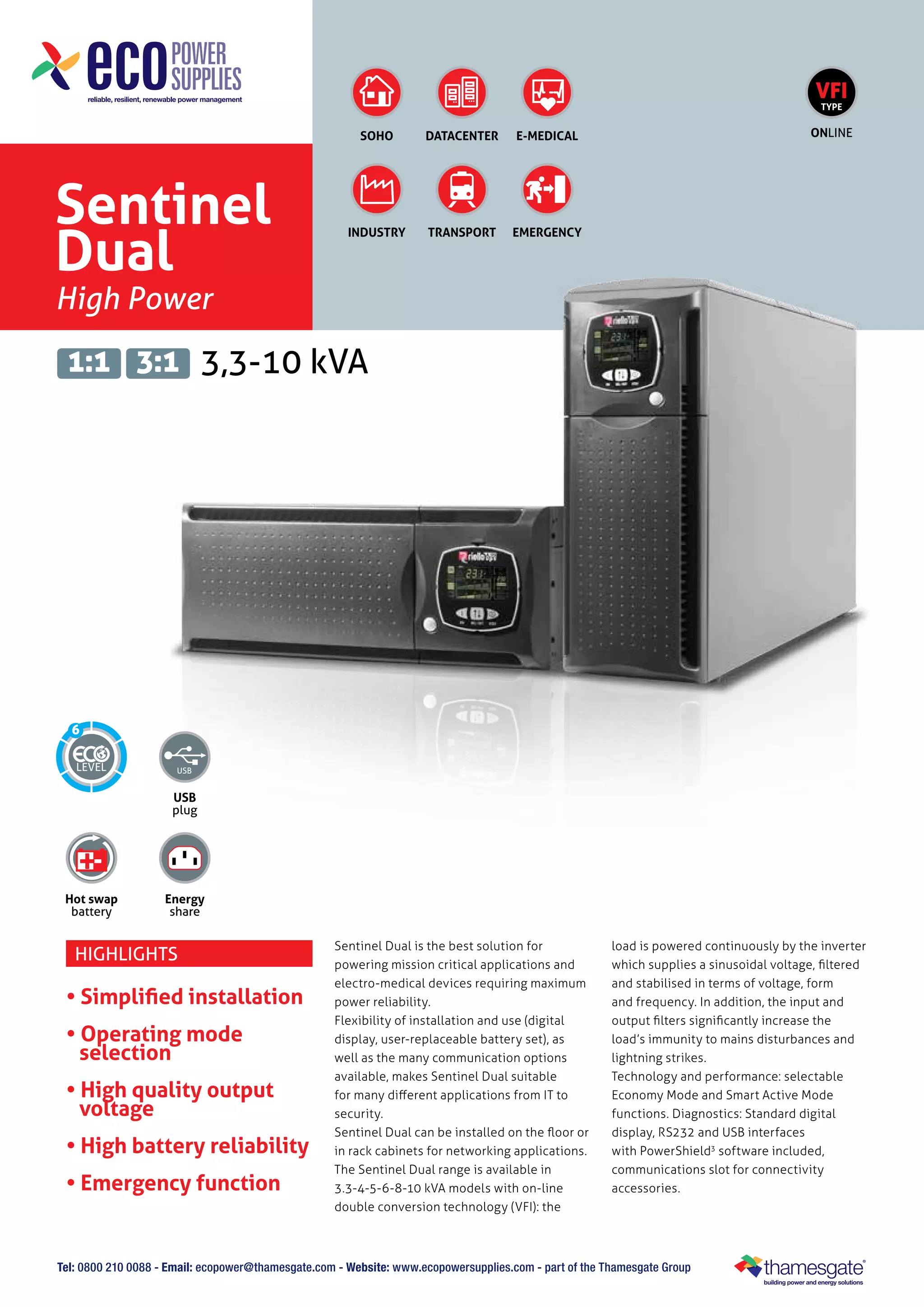 Ecopowersupplies: Riello Sentinel Dual High Power UPS | PDF