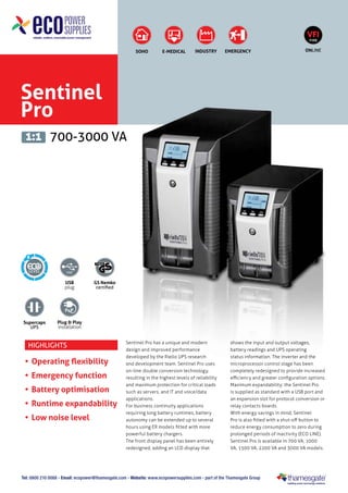 Ecopowersupplies: Riello sentinel-pro-ups-datasheet | PDF
