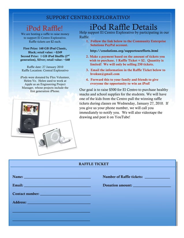 iPod Raffle to Support the Centro Explorativo | PDF