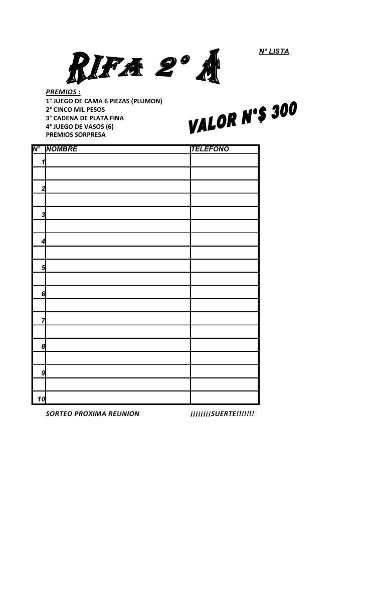 Formato De Rifa