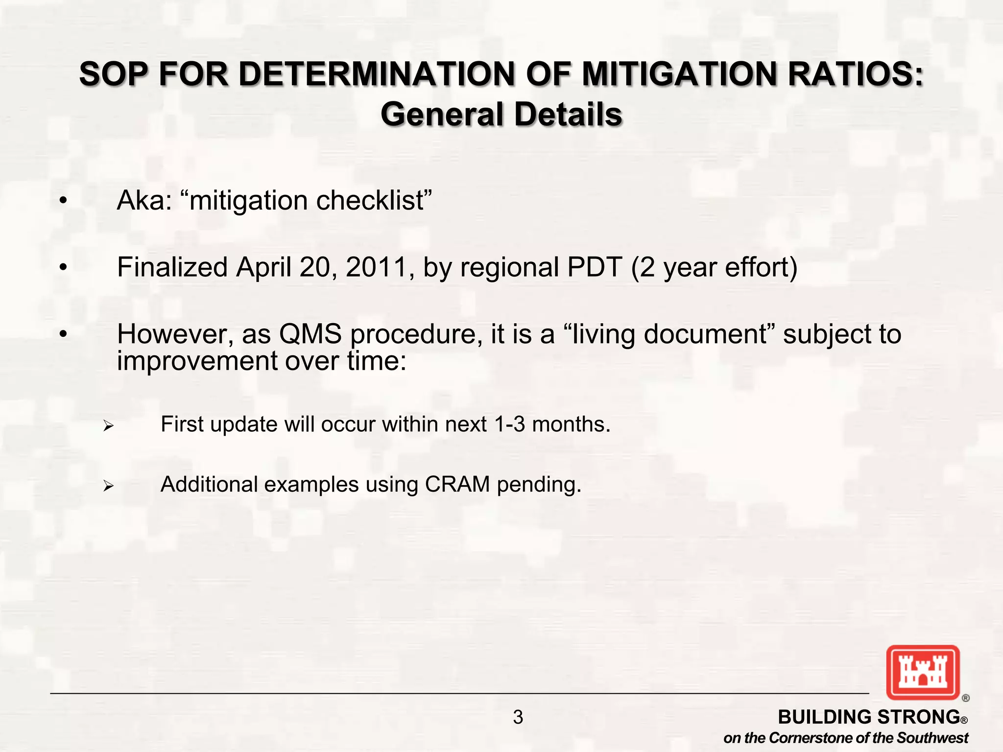 Army Corps South Pacific Mitigation Ratio Setting Procedure | PDF