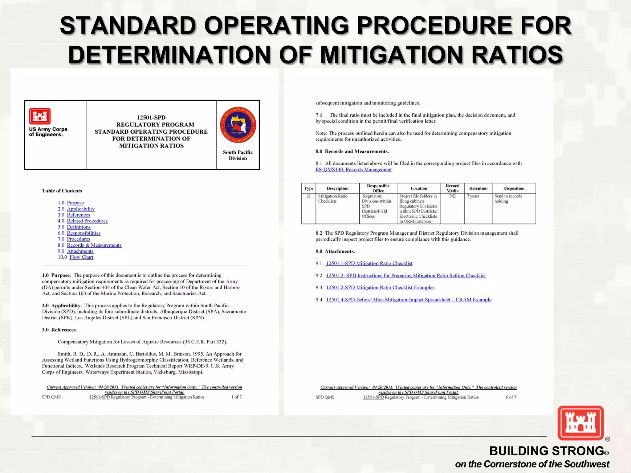 Army Corps South Pacific Mitigation Ratio Setting Procedure | PDF