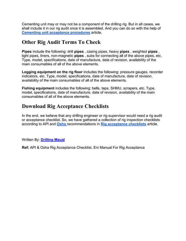 Rig audit, acceptance & commissioning procedures | PDF