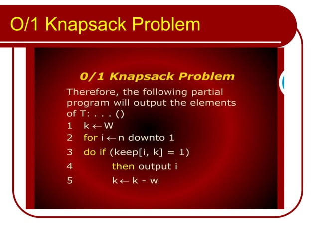 0 1 knapsack problem using dynamic programming