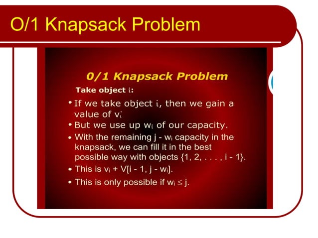 0 1 knapsack problem using dynamic programming