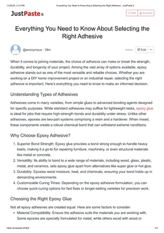 Everything You Need to Know About Selecting the Right Adhesive | PDF