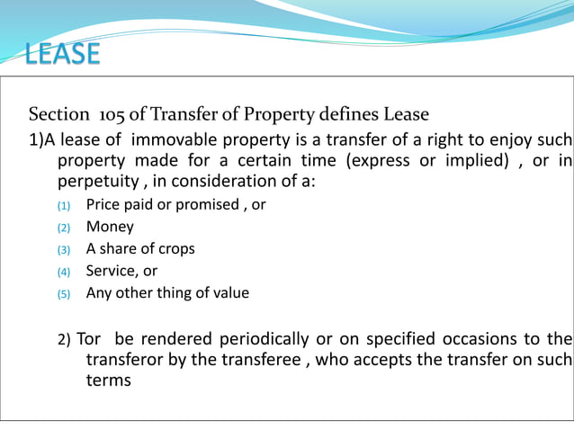 Right and liabilities of lessor & lessee under Transfer of Property Act ...