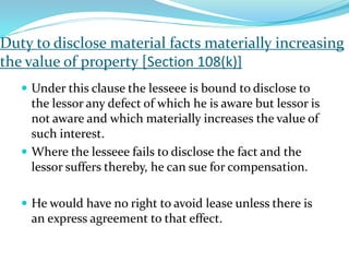 Right and liabilities of lessor & lessee under Transfer of Property Act ...