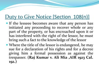 Right and liabilities of lessor & lessee under Transfer of Property Act ...