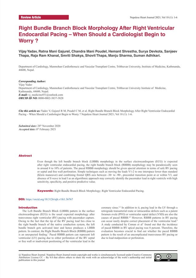 Right bundle branch block morphology after right ventricular ...