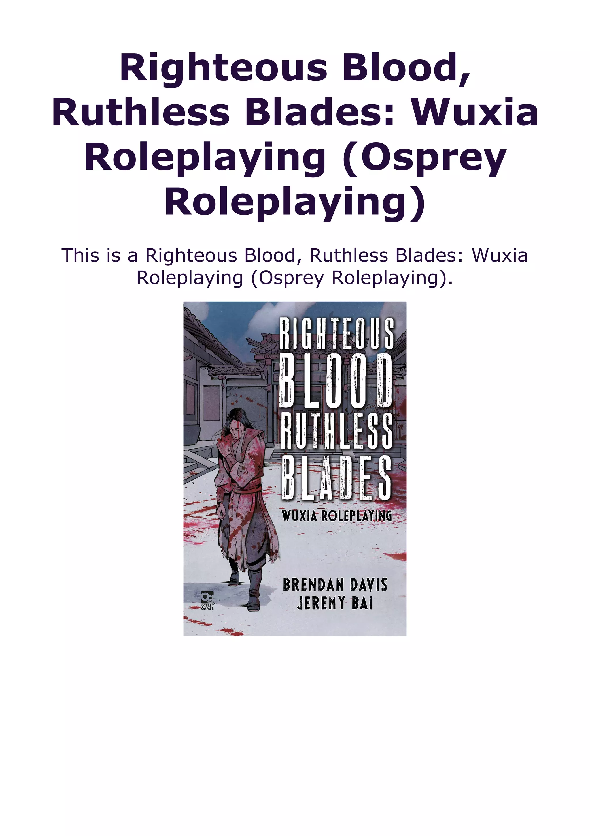 Get [Kindle] Book\\Righteous Blood, Ruthless Blades: Wuxia Roleplaying ...