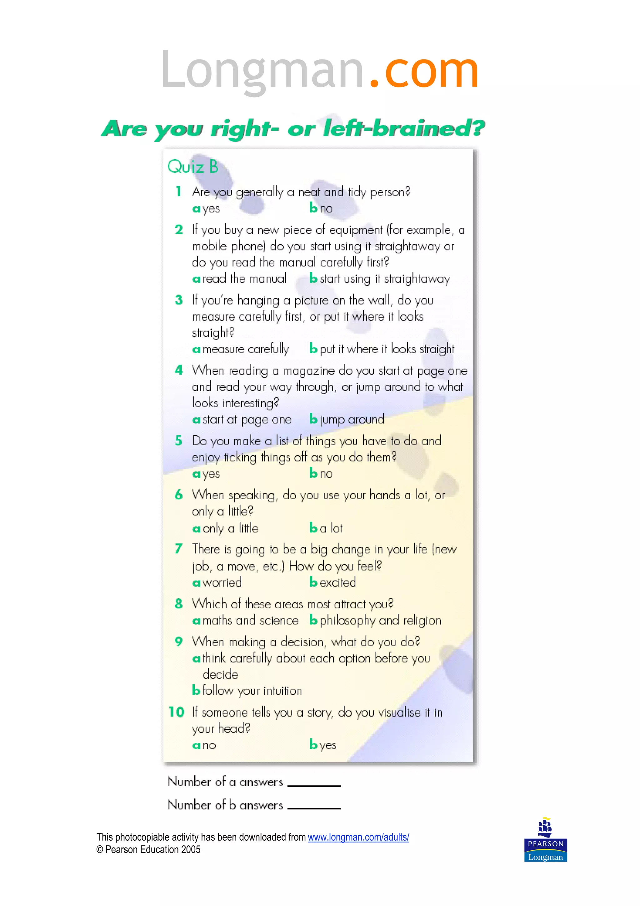 Right left brain quiz | PDF