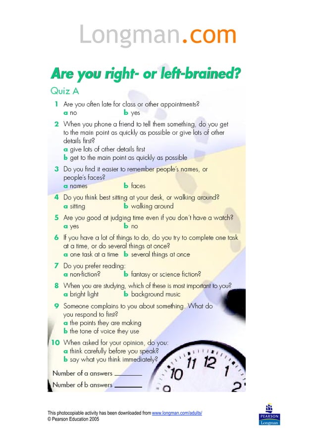 Right left brain quiz | PDF