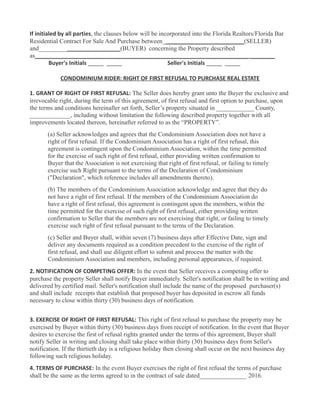 Rider to Contract of Sale: Right of first refusal | PDF