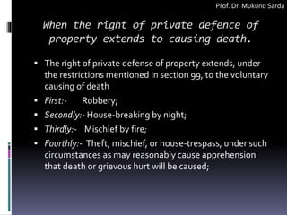 When the right of private defence of property extends to causing death ...