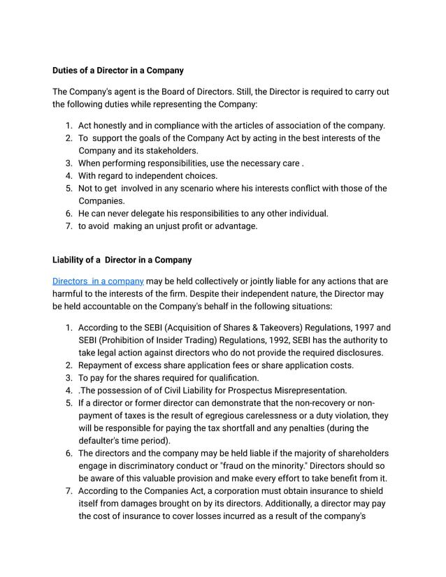 Rights, duties and liability of Director | PDF
