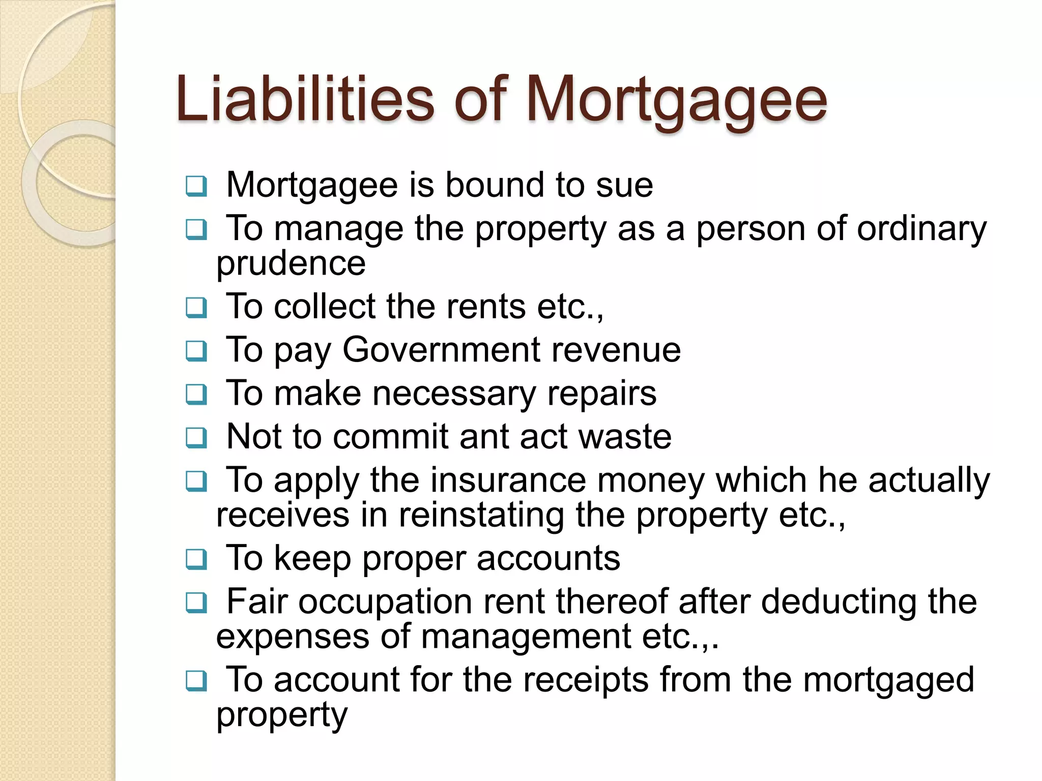 Rights and duties of the mortgagor and mortgagee sheetal | PPTX